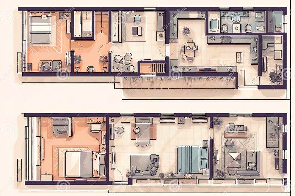 Top View Architecture Plan Apartment Set Studio. Generative AI Stock ...