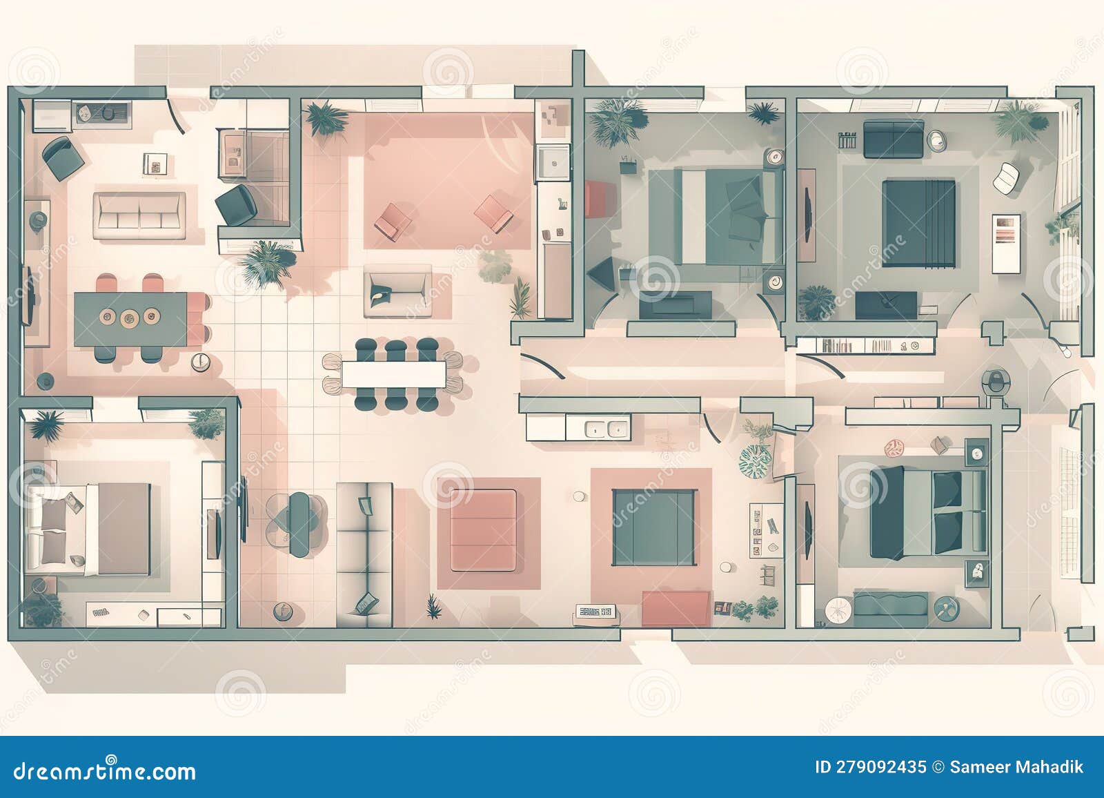 Top View Architecture Plan Apartment Set Studio. Generative AI Stock ...