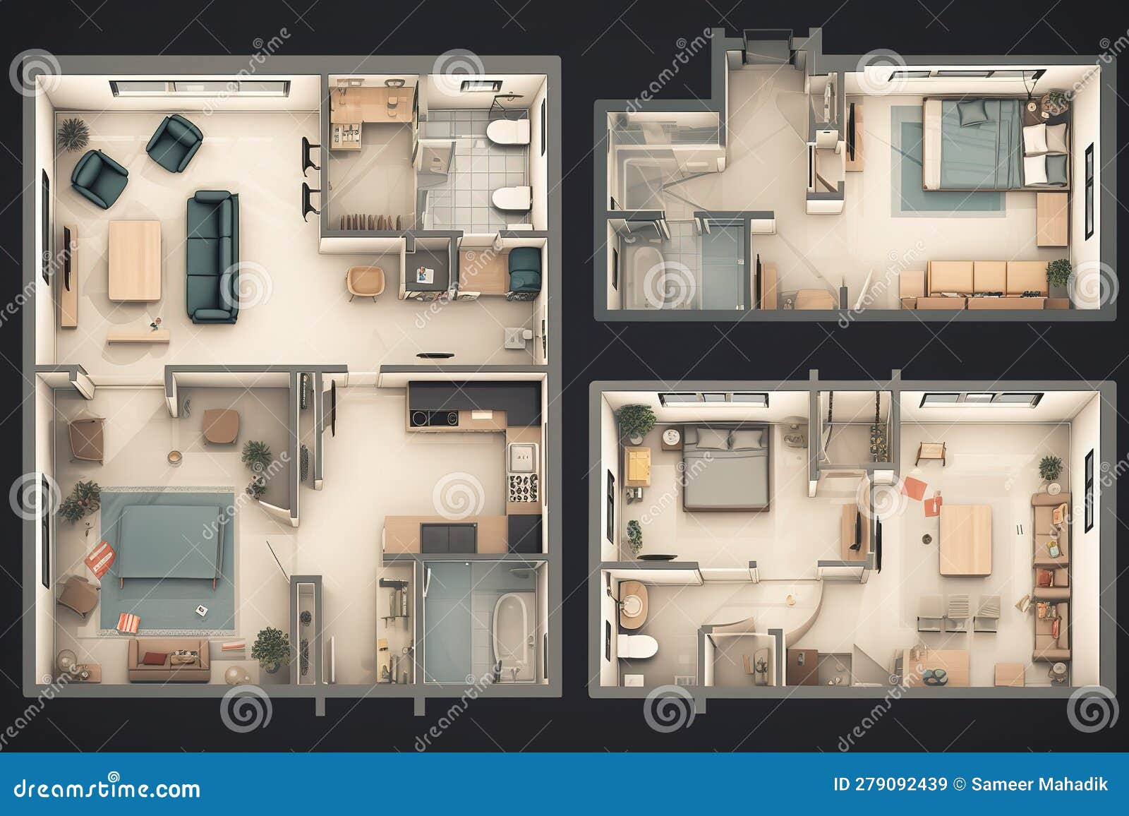 Top View Architecture Plan Apartment Set Studio. Generative AI Stock ...