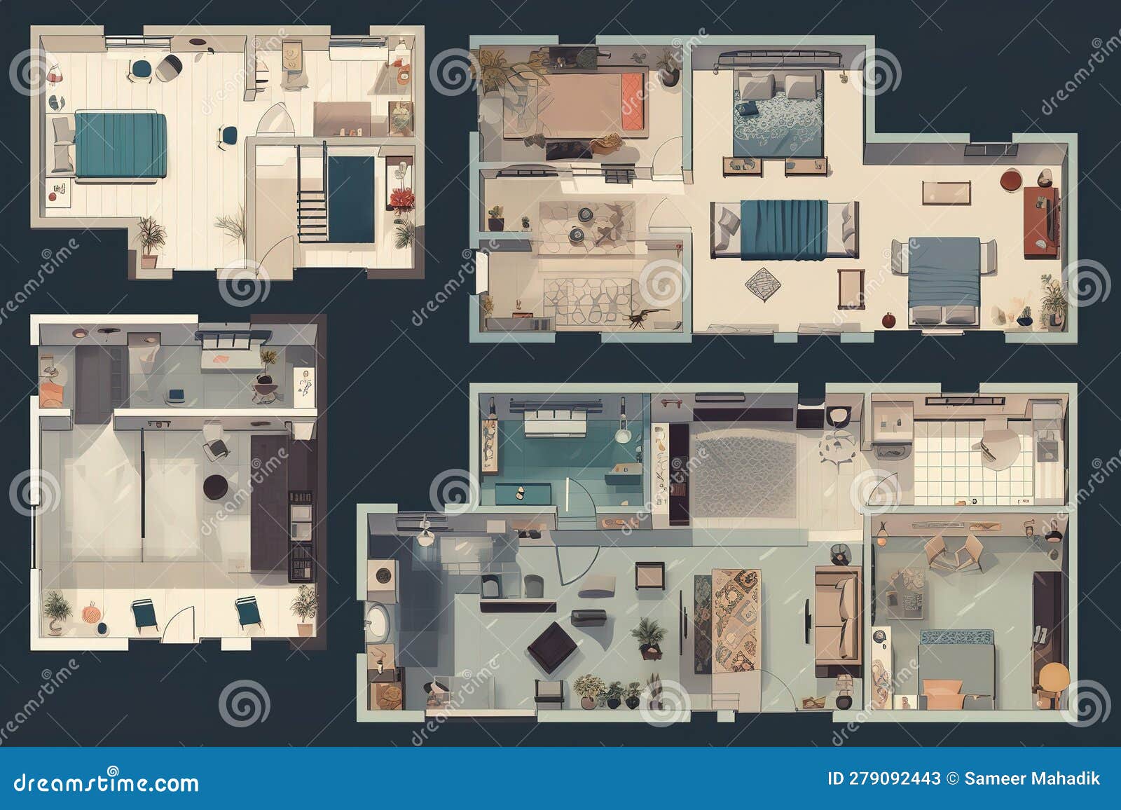 Top View Architecture Plan Apartment Set Studio. Generative AI Stock ...