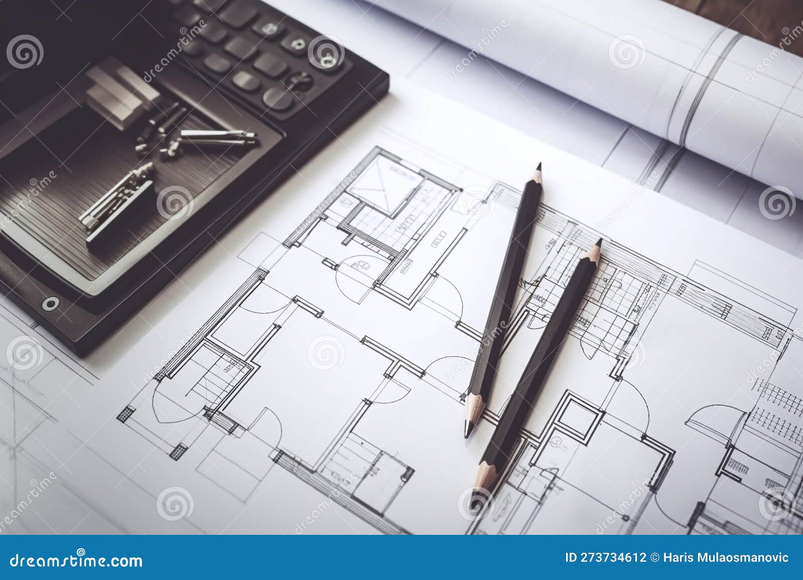 Top View Architecture Plan Blueprint in Modern Office - Ai Generated ...