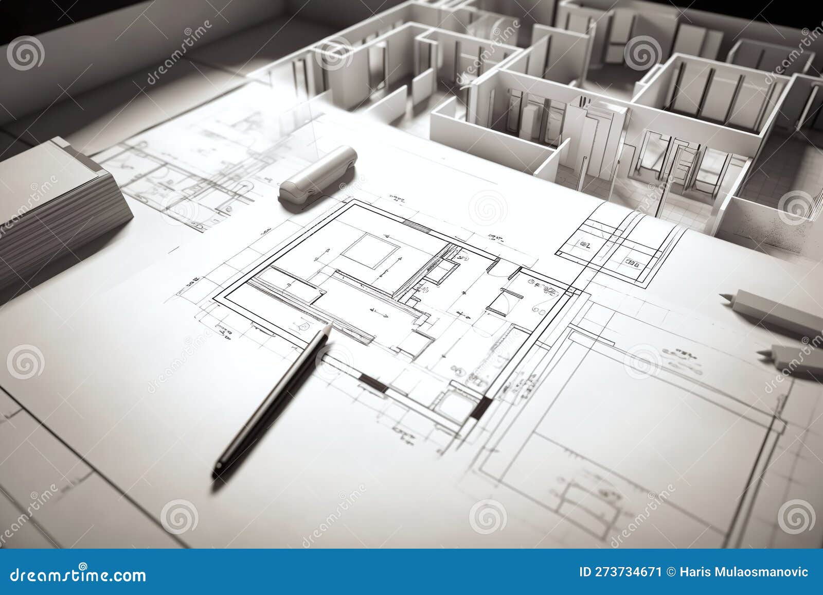 Top View Architecture Plan Blueprint in Modern Office - Ai Generated ...