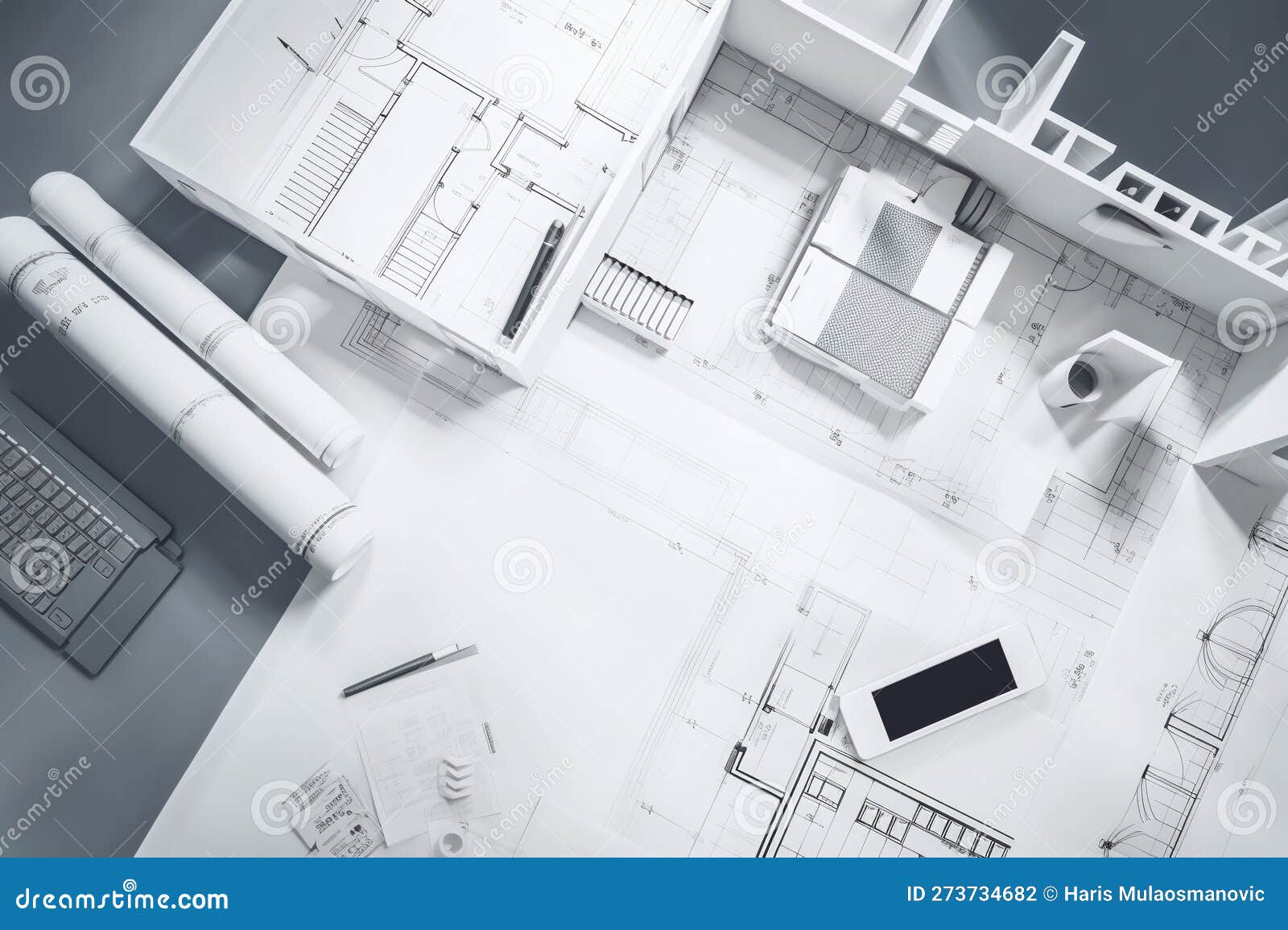 Top View Architecture Plan Blueprint in Modern Office - Ai Generated ...