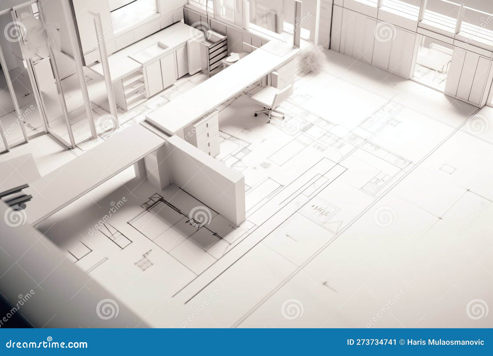 Top View Architecture Plan Blueprint in Modern Office - Ai Generated ...