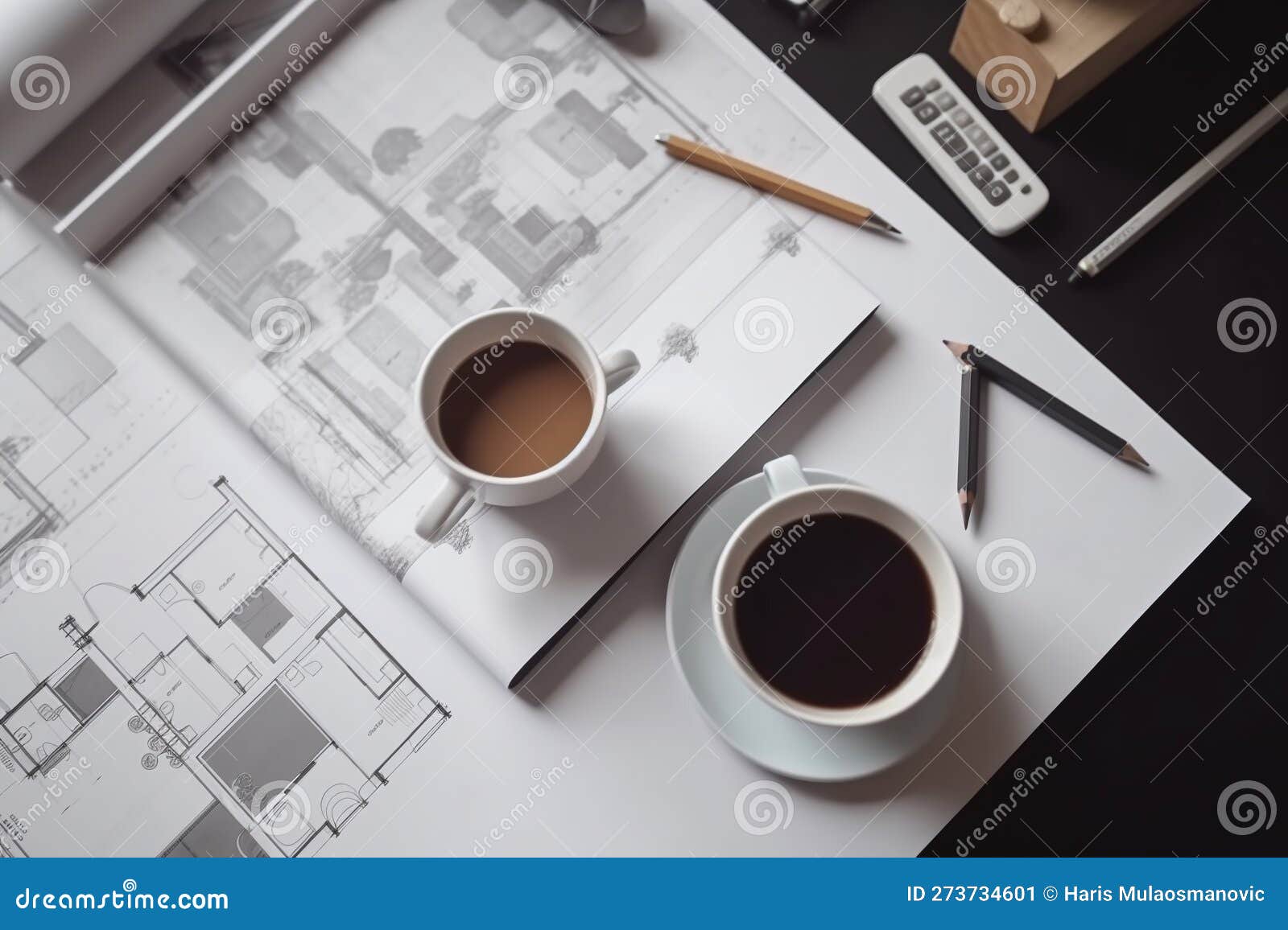 Top View Architecture Plan Blueprint in Modern Office - Ai Generated ...