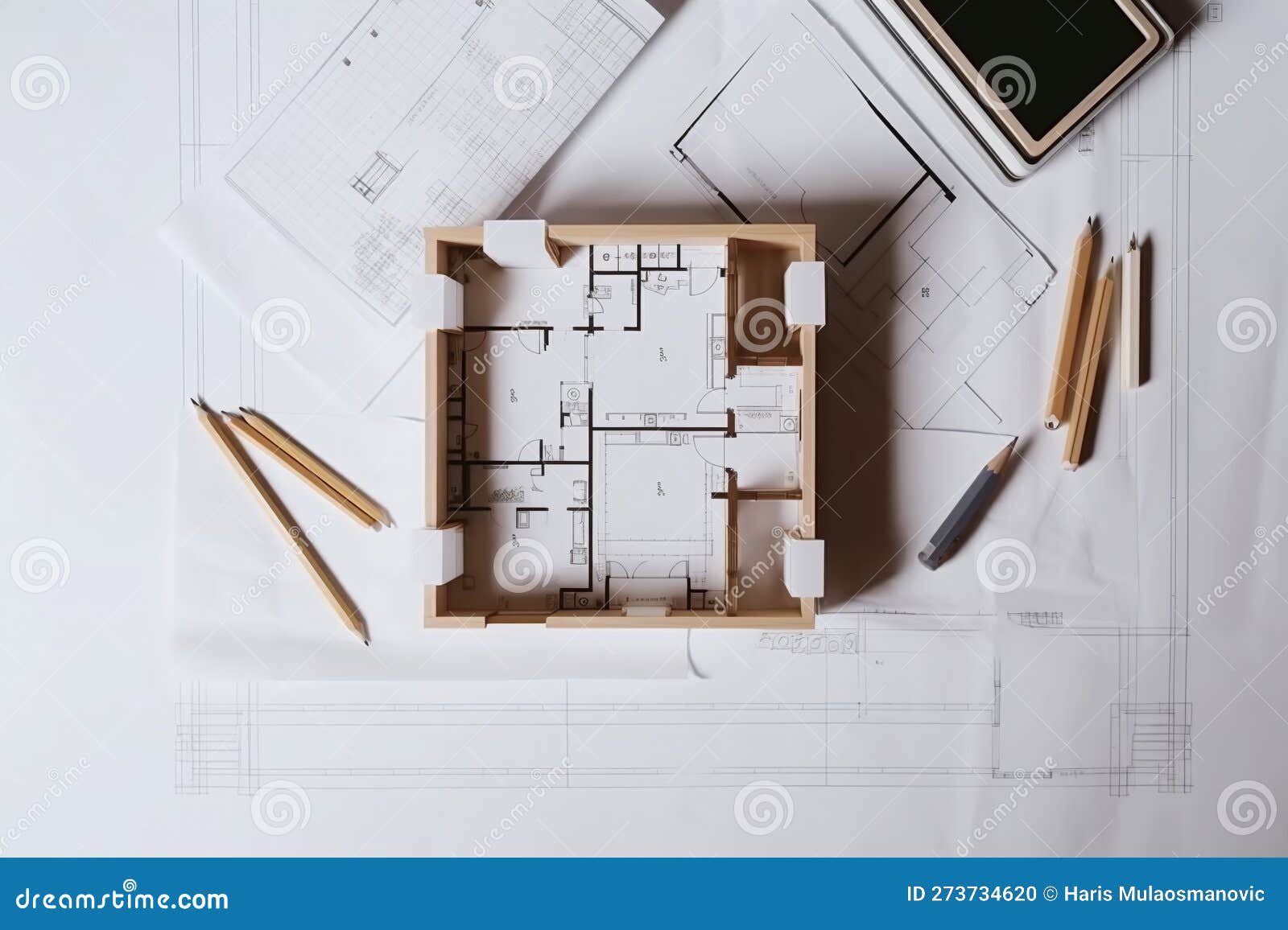 Top View Architecture Plan Blueprint in Modern Office - Ai Generated ...