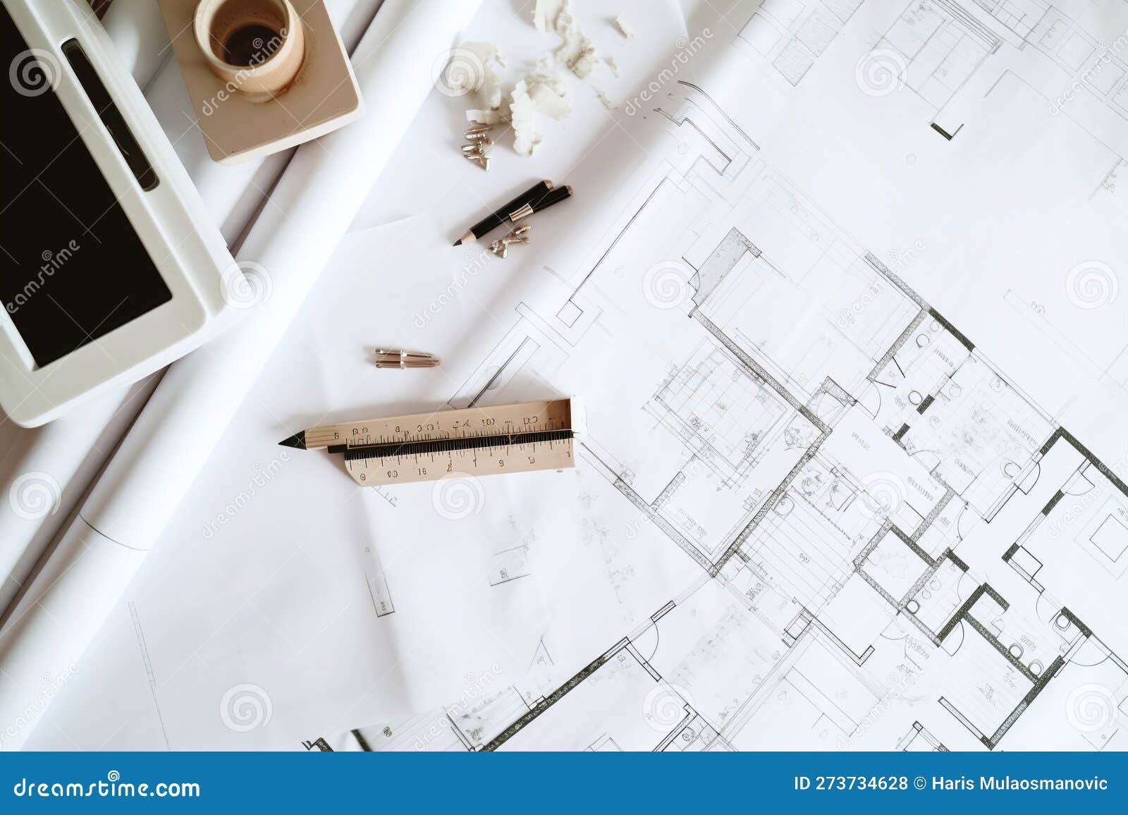 Top View Architecture Plan Blueprint in Modern Office - Ai Generated ...