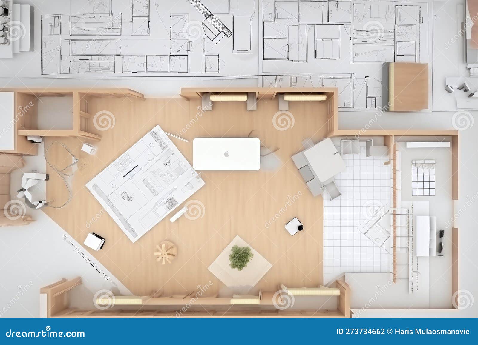 Top View Architecture Plan Blueprint in Modern Office - Ai Generated ...