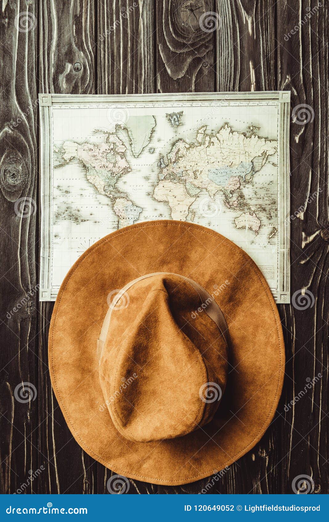 Top View of Arranged Hat and Map Stock Photo - Image of arrangement ...
