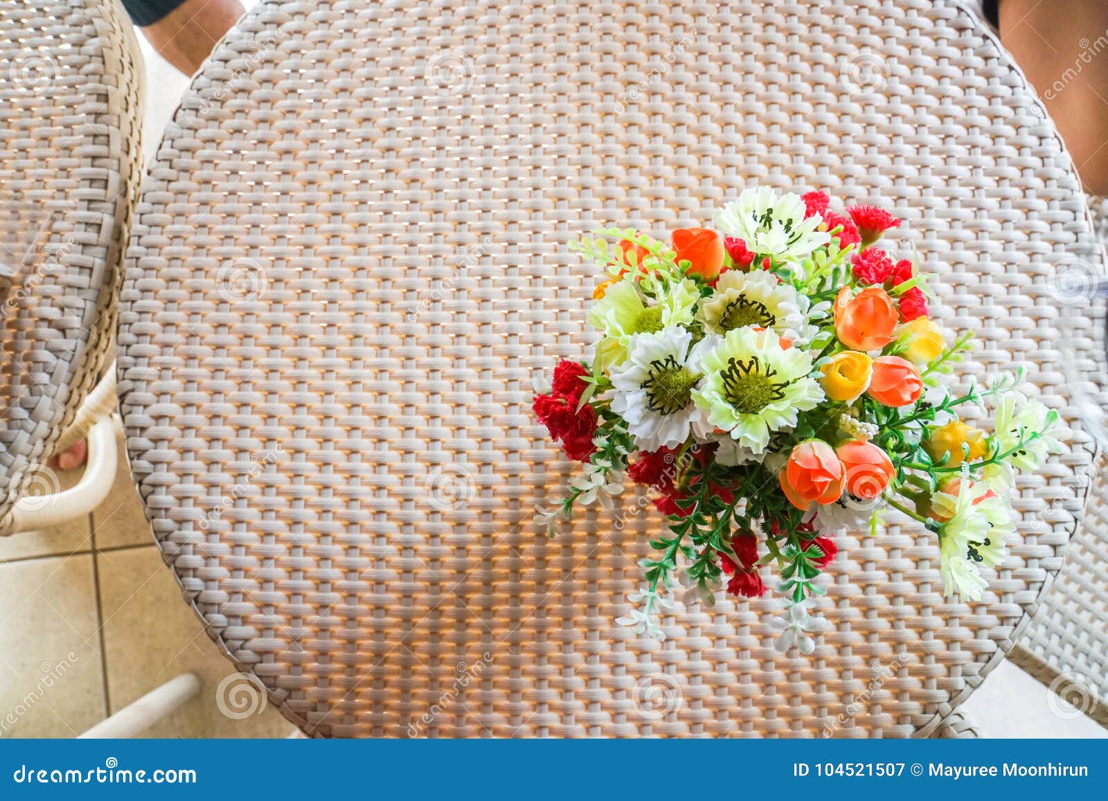 Top View of Artificial Flower Vase on Table Stock Image - Image of ...