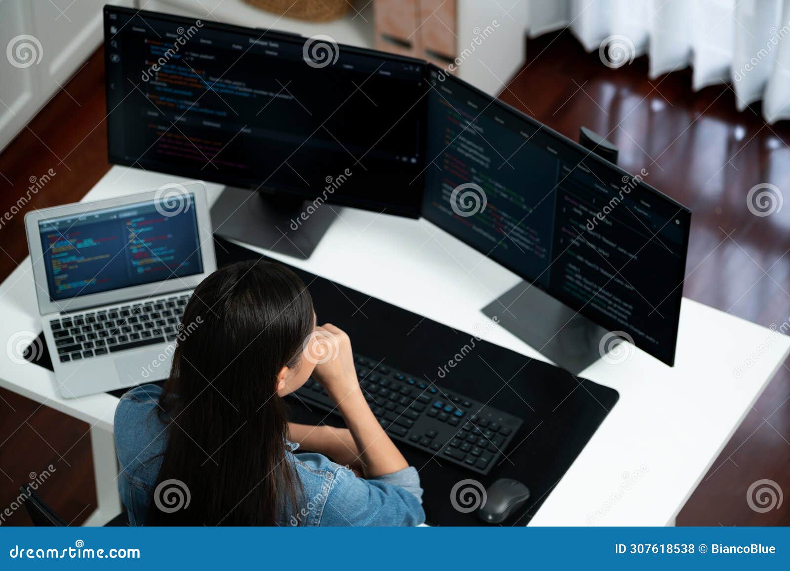 Top View Asian it Creating with Typing Online Information on Pc ...