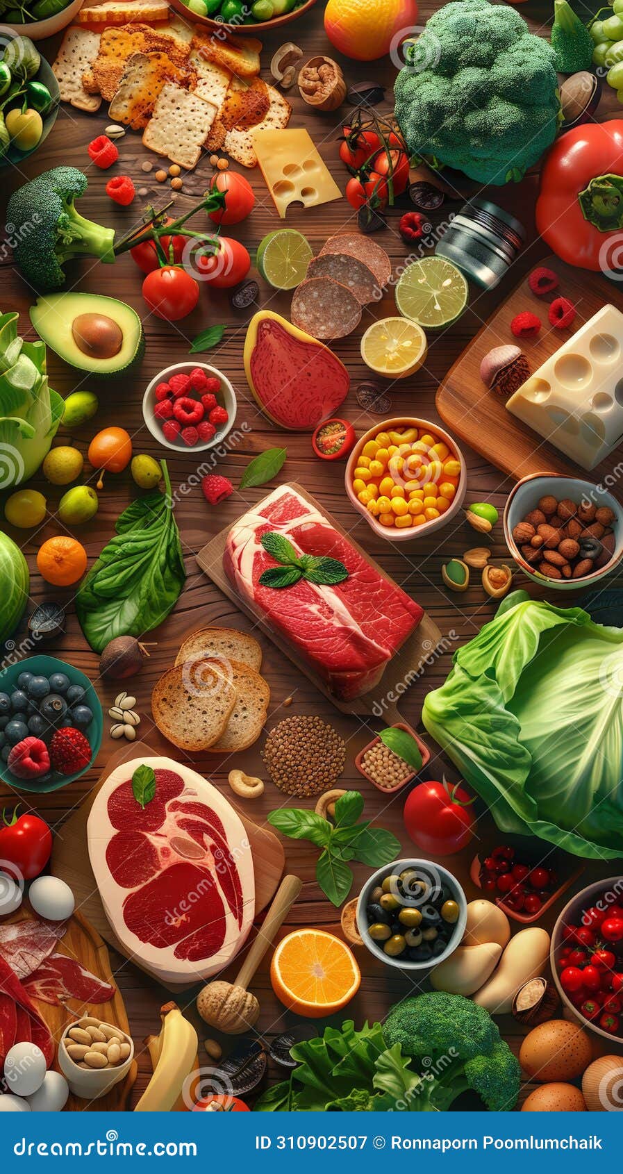 Top View of Assorted Food Varieties Laid Out on a Table Stock ...