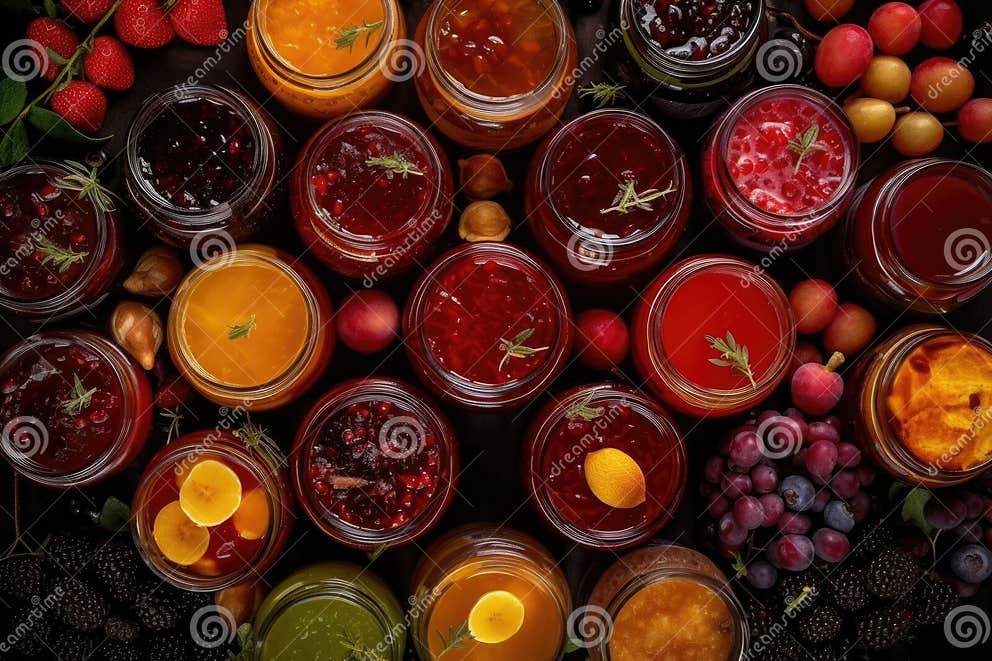 Top View of Assorted Fruit Preserves Stock Illustration - Illustration ...