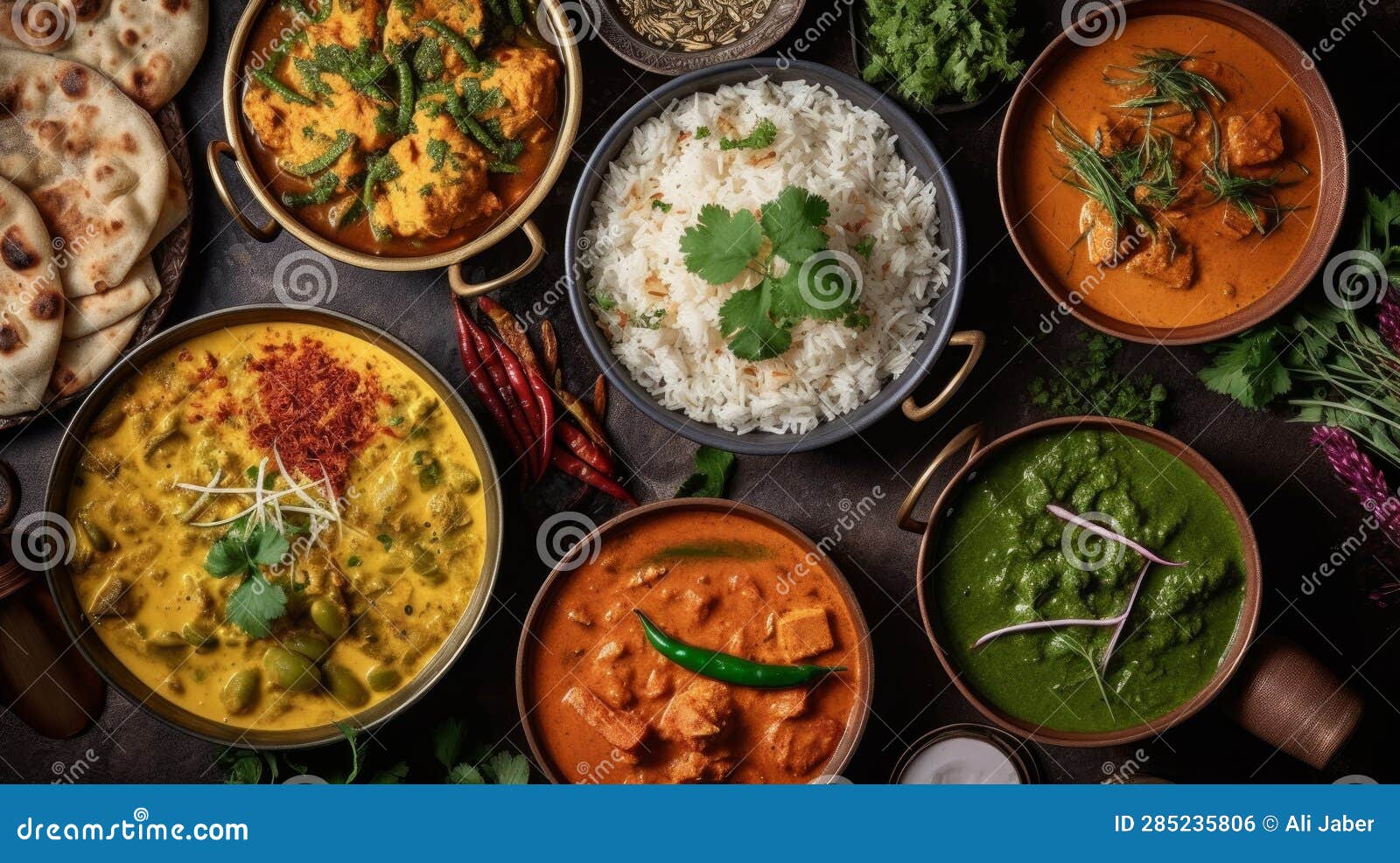 Top View of Assorted Indian Curry and Rice Dishes Ai Generative Stock ...