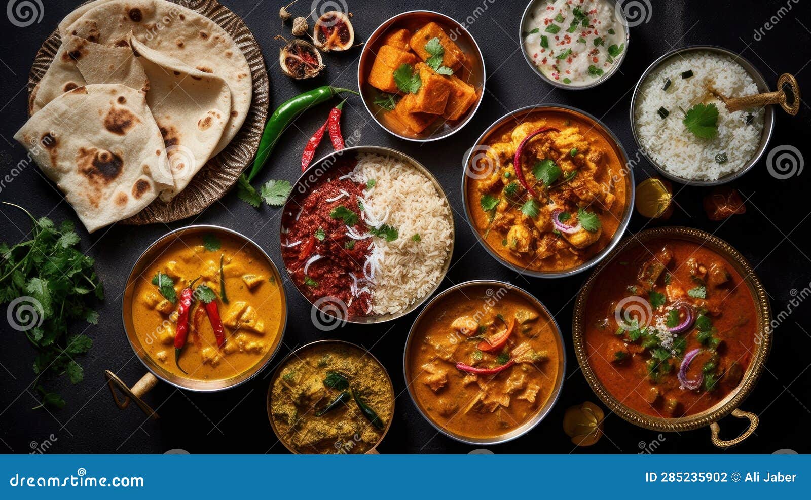 Top View of Assorted Indian Curry and Rice Dishes Ai Generative Stock ...