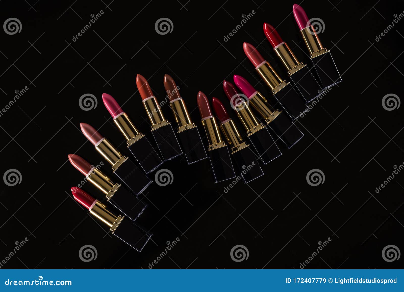 Top View of Assorted Lipsticks in Luxury Tubes Isolated on Black Stock ...