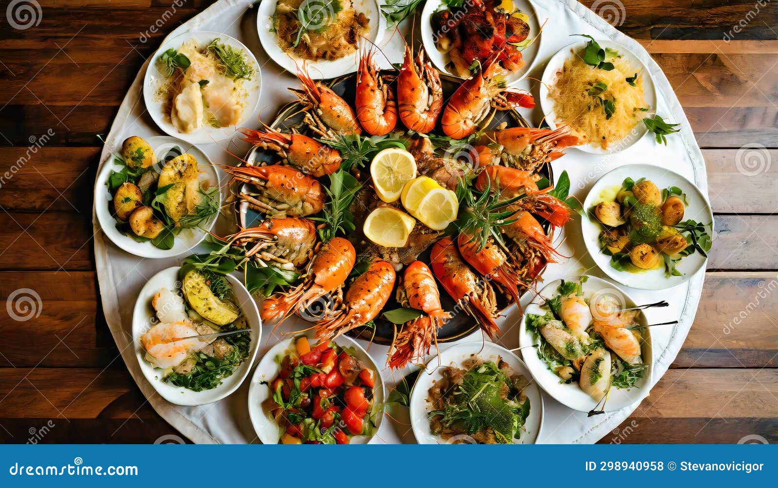 Top View of Assorted Seafood Served on a Table for Dinner, Generative ...