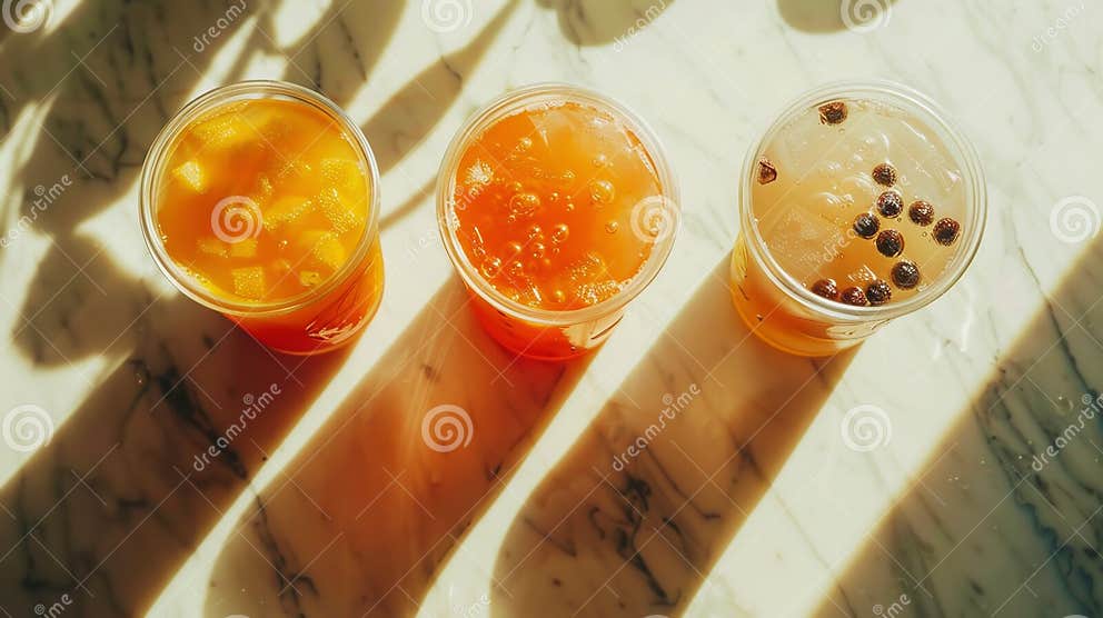 Top View of Assortment of Aesthetic Bubble Teas. Drink with Tapioca ...