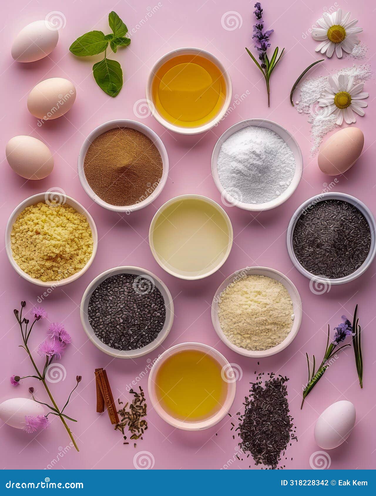 Top View Assortment of Natural Baking Ingredients on a Pink Background ...