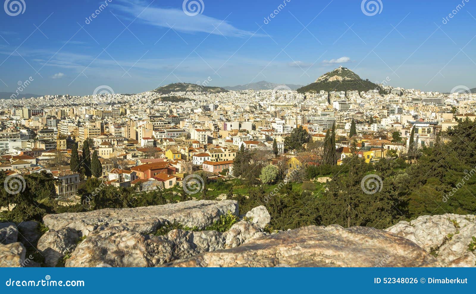 Top View of the Athens and Lycabettus Hill in Greece. Panorama. Stock ...