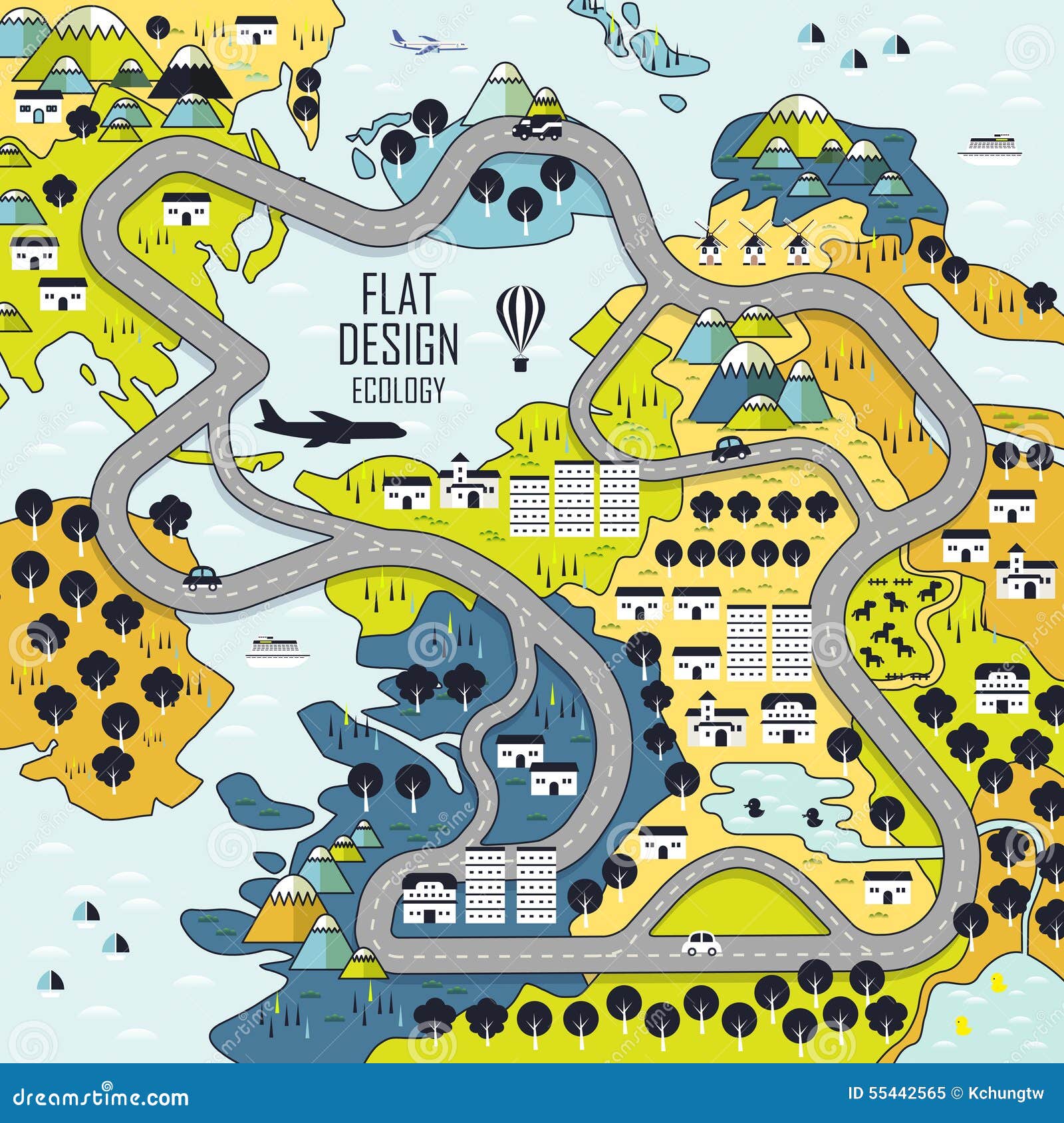 Top View of Attractive Town Stock Vector - Illustration of green, clear ...