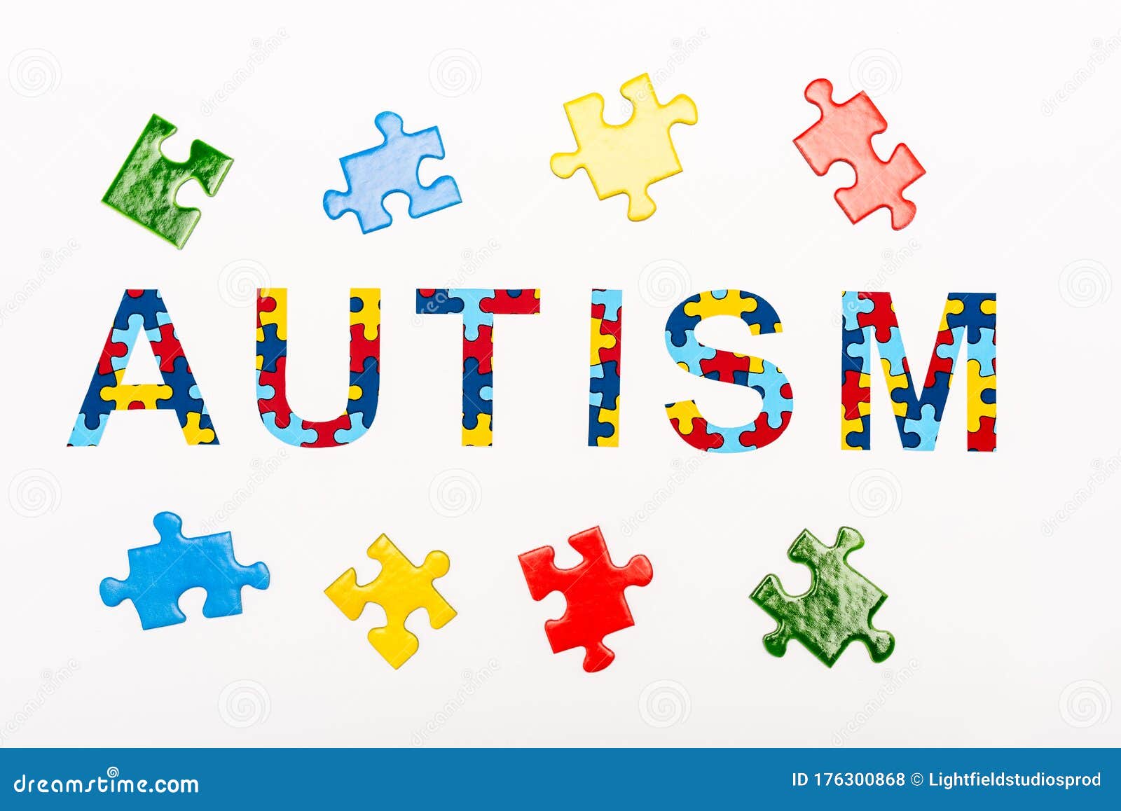 Top View of Autism Puzzle Lettering Stock Photo - Image of colorful ...