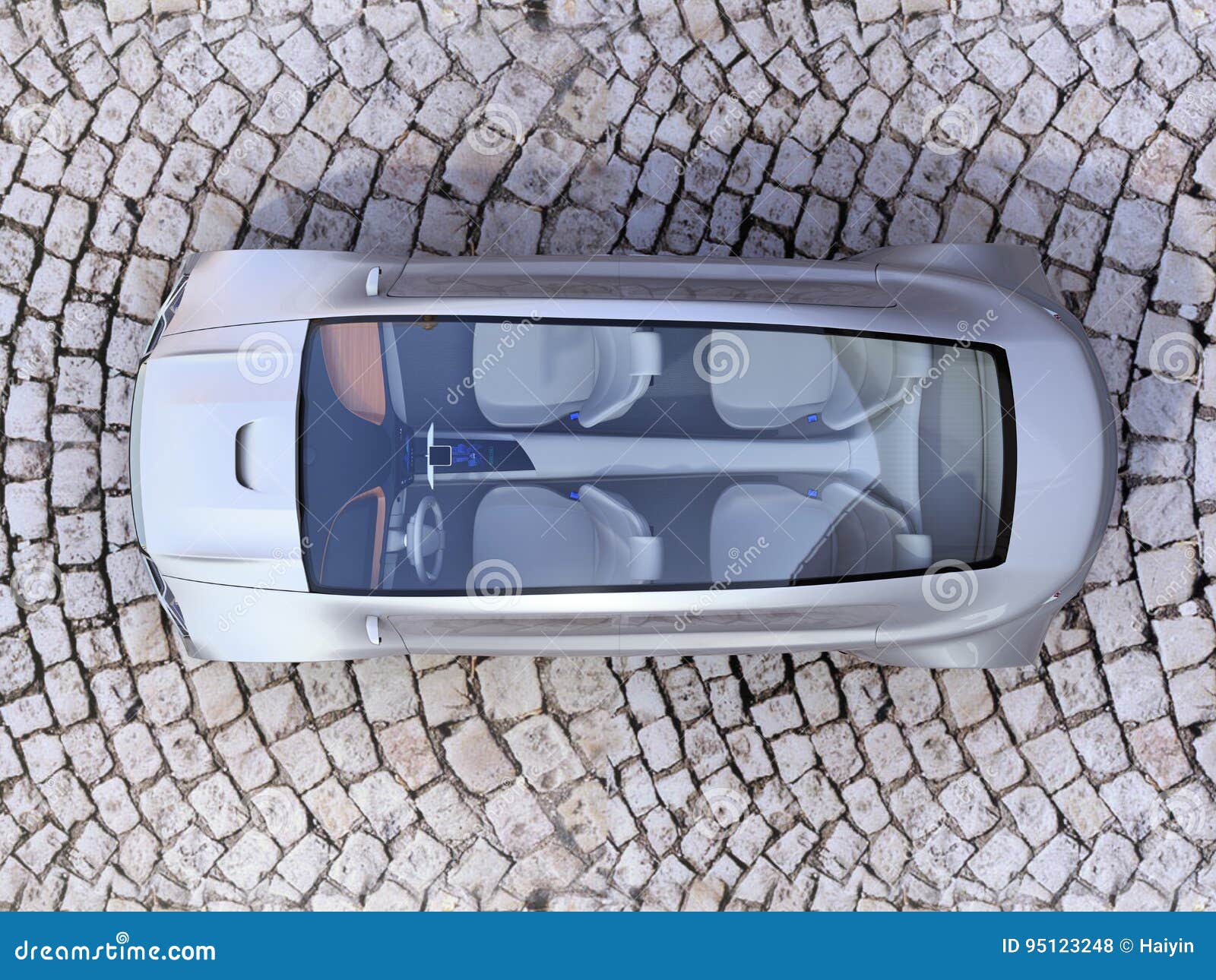 Top View of Autonomous Car on Cobblestone Ground Stock Illustration ...