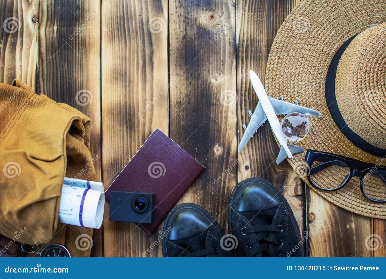 Top View Backpack and Accessory for Journey Stock Image - Image of ...
