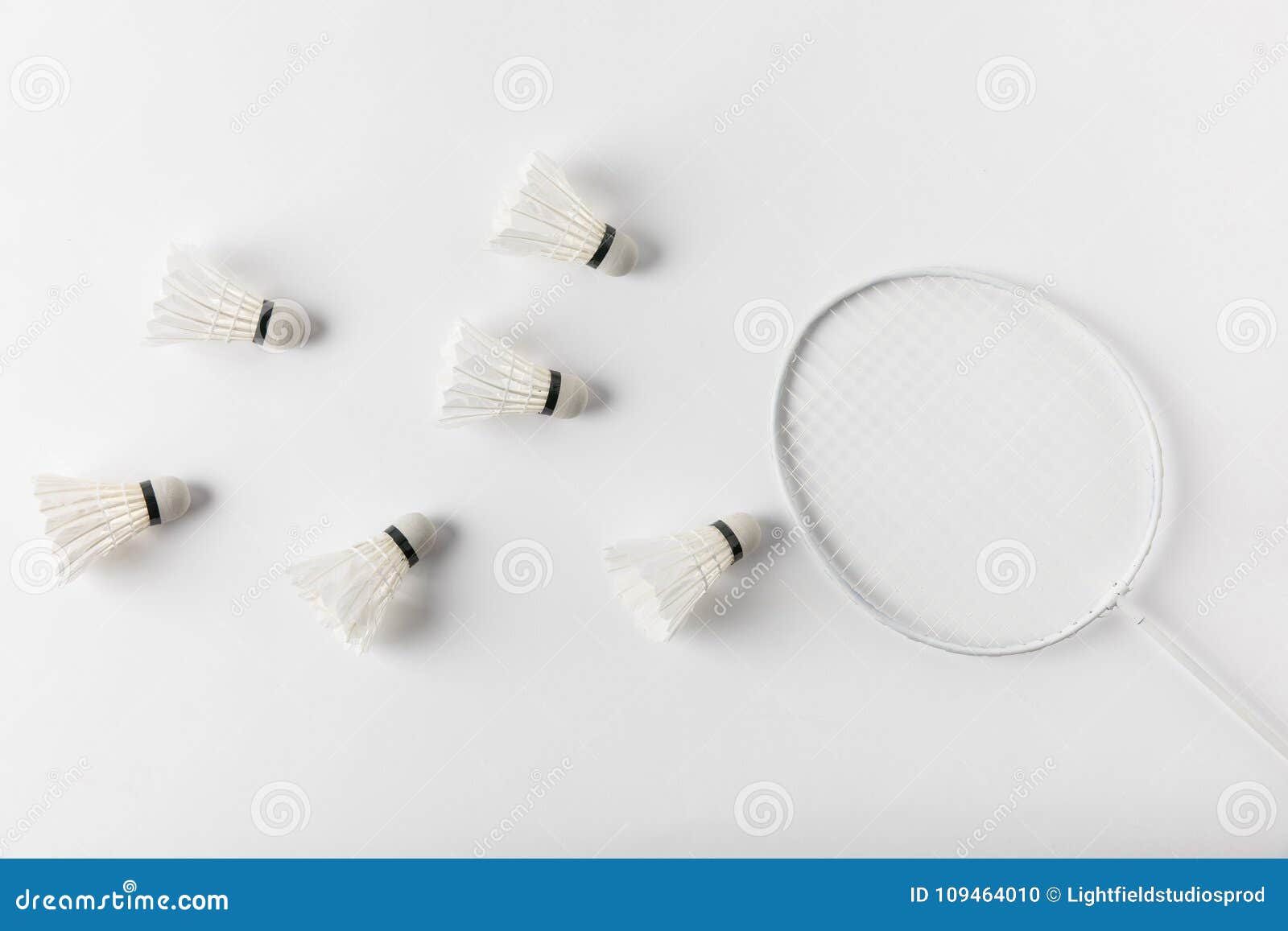 Badminton Shuttlecocks and Racket on White Surface Stock Photo - Image ...
