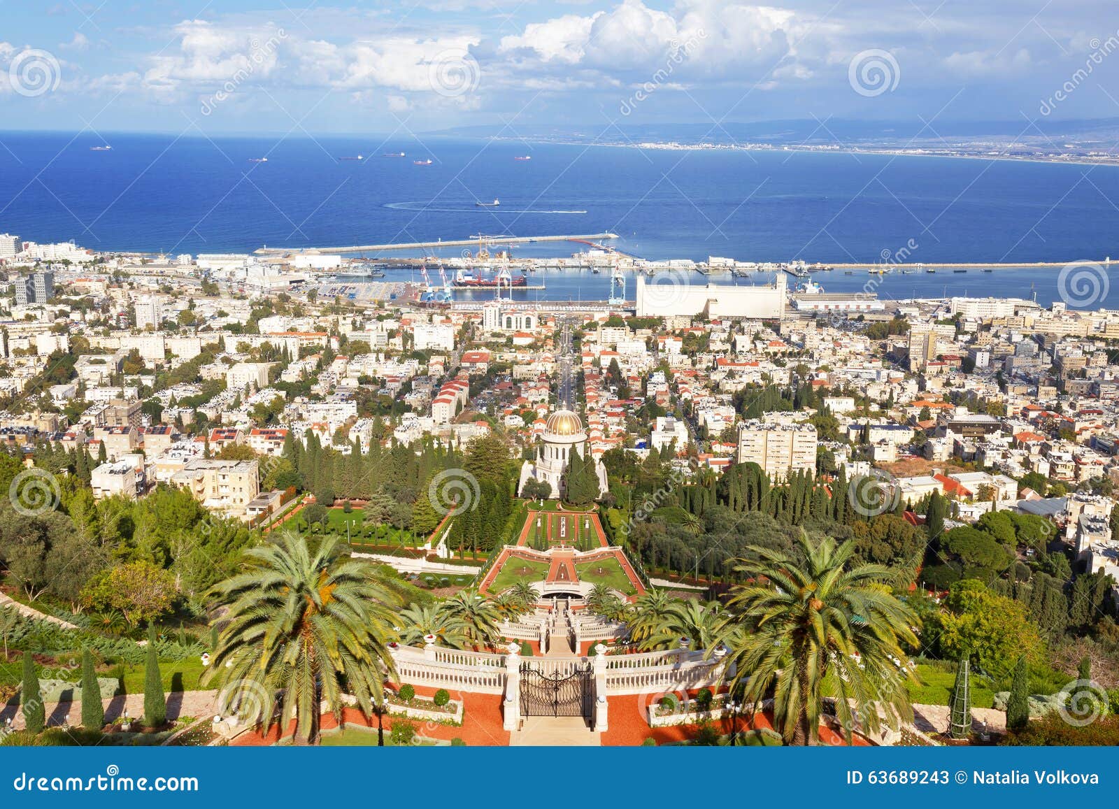 Top View of the Bahai Gardens and Haifa Stock Image - Image of green ...
