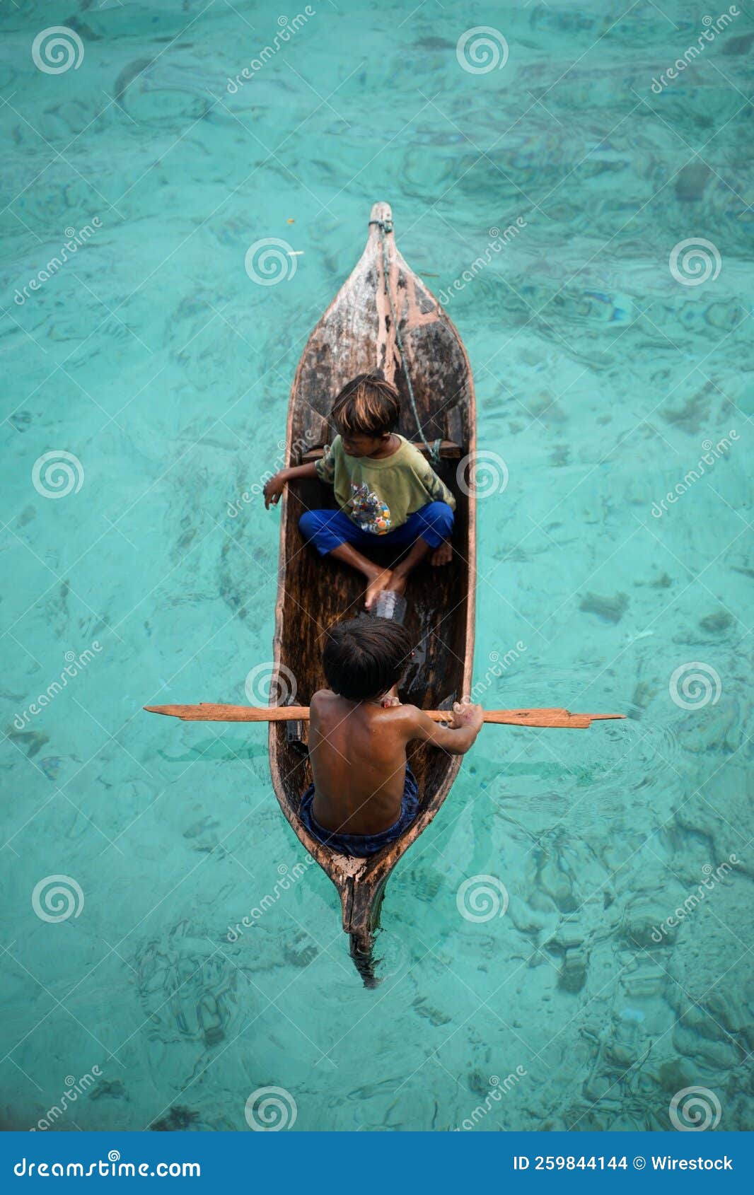 Top View of Bajau Laut Kids on a Boat. Editorial Stock Image - Image of ...