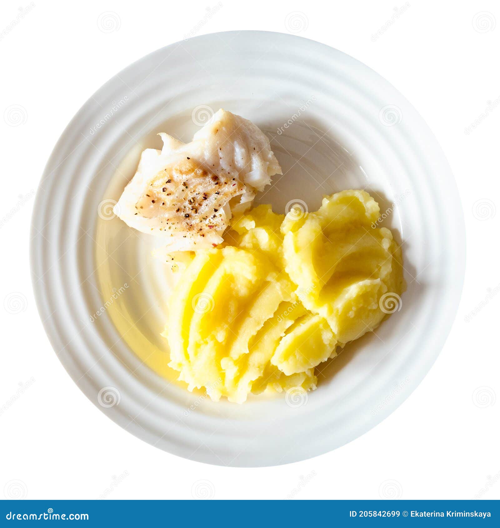 Top View of Baked Cod Fish with Mashed Potatoes Stock Image - Image of ...