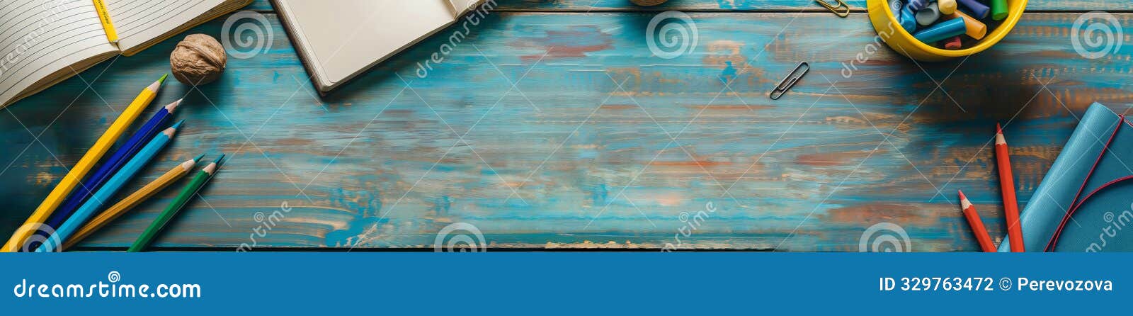 Top View Banner or Background for School Education with Table with ...