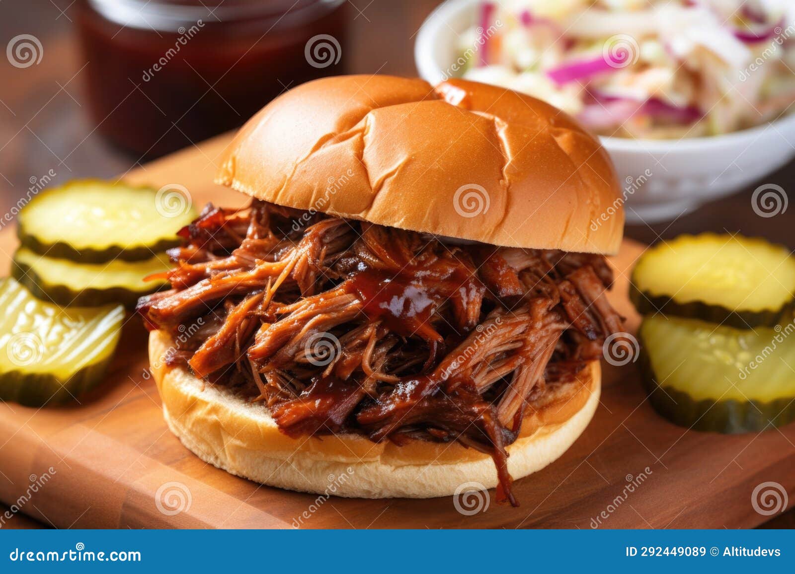 Top View of a Barbecue Beef Sandwich with Pickles Stock Image - Image ...
