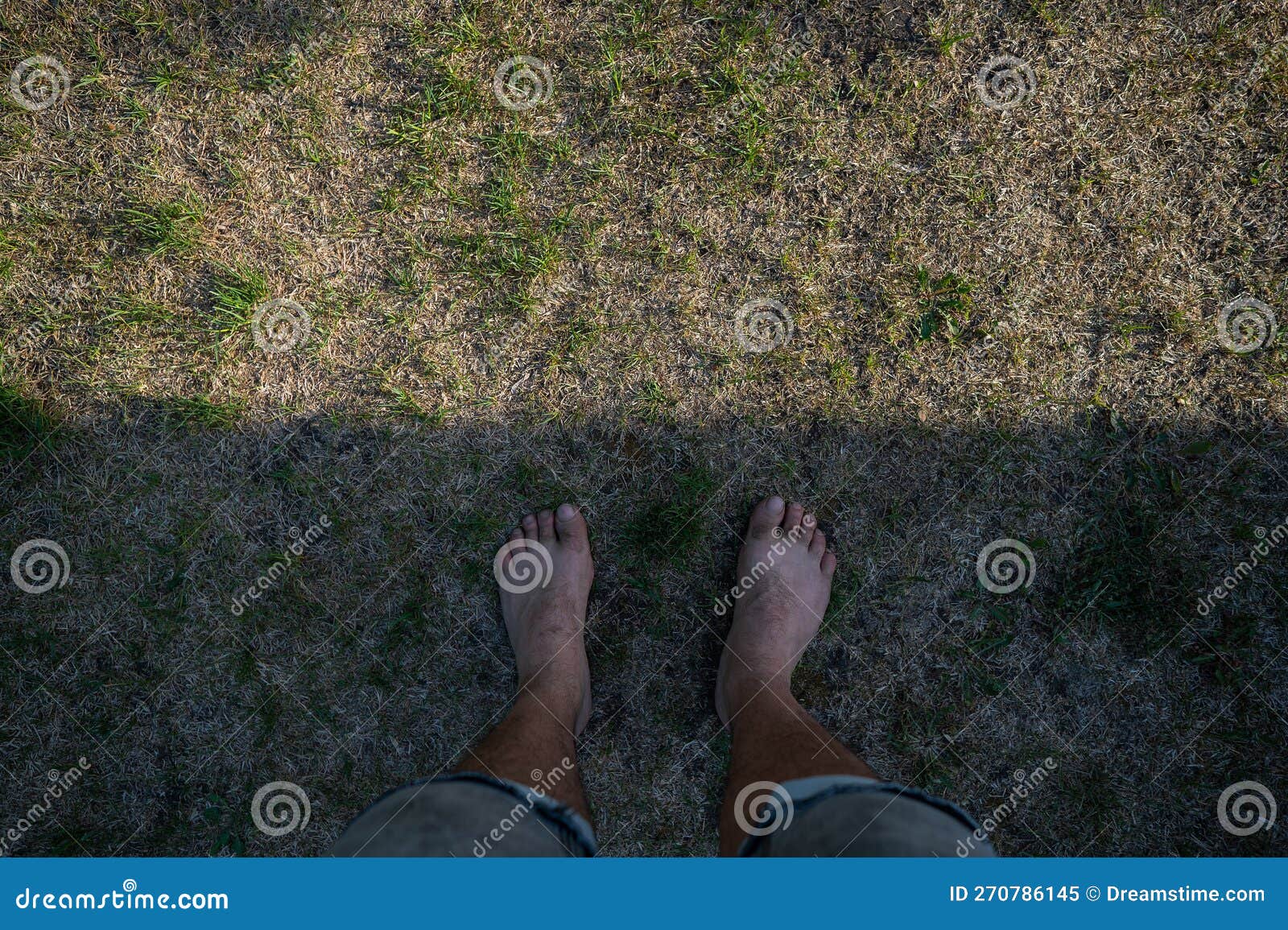 Top View Barefoot On House Floor Tiles Background. Men Feet. Barefoot ...
