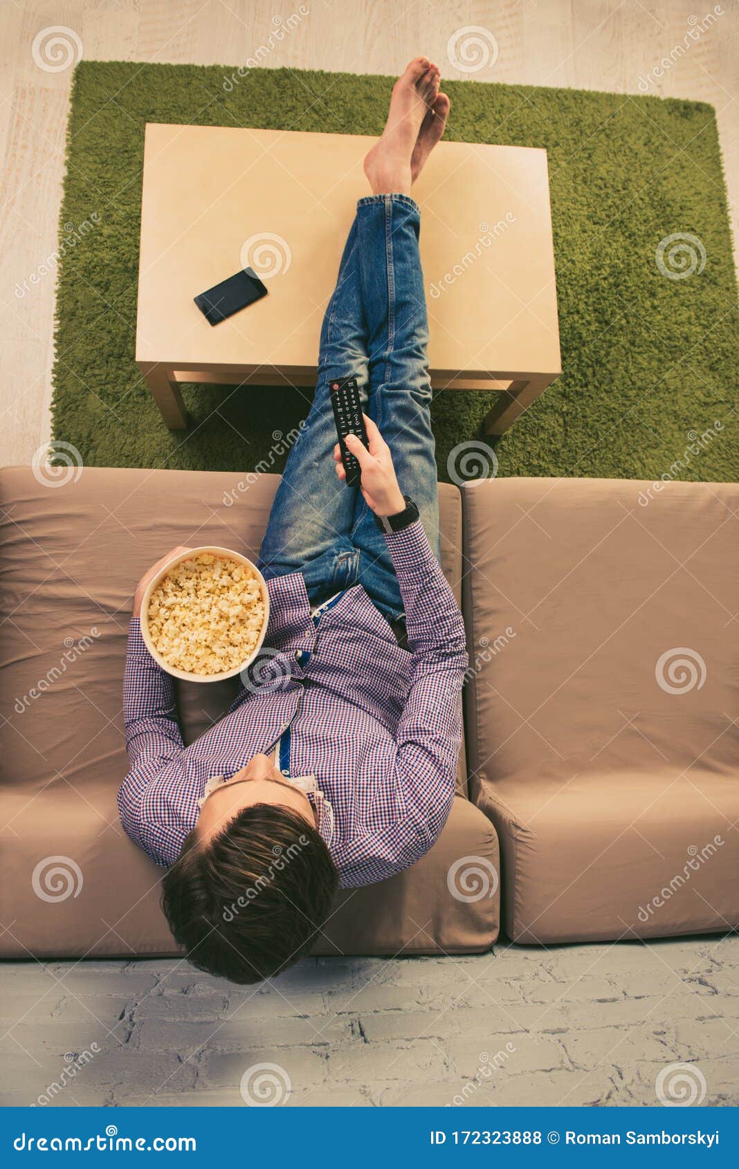 Top View Barefoot On House Floor Tiles Background. Men Feet. Barefoot ...