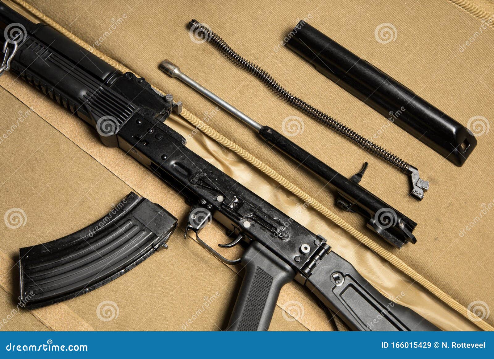 Top View Of The Basic Parts Of A Disassembled Assault Rifle Stock Image ...