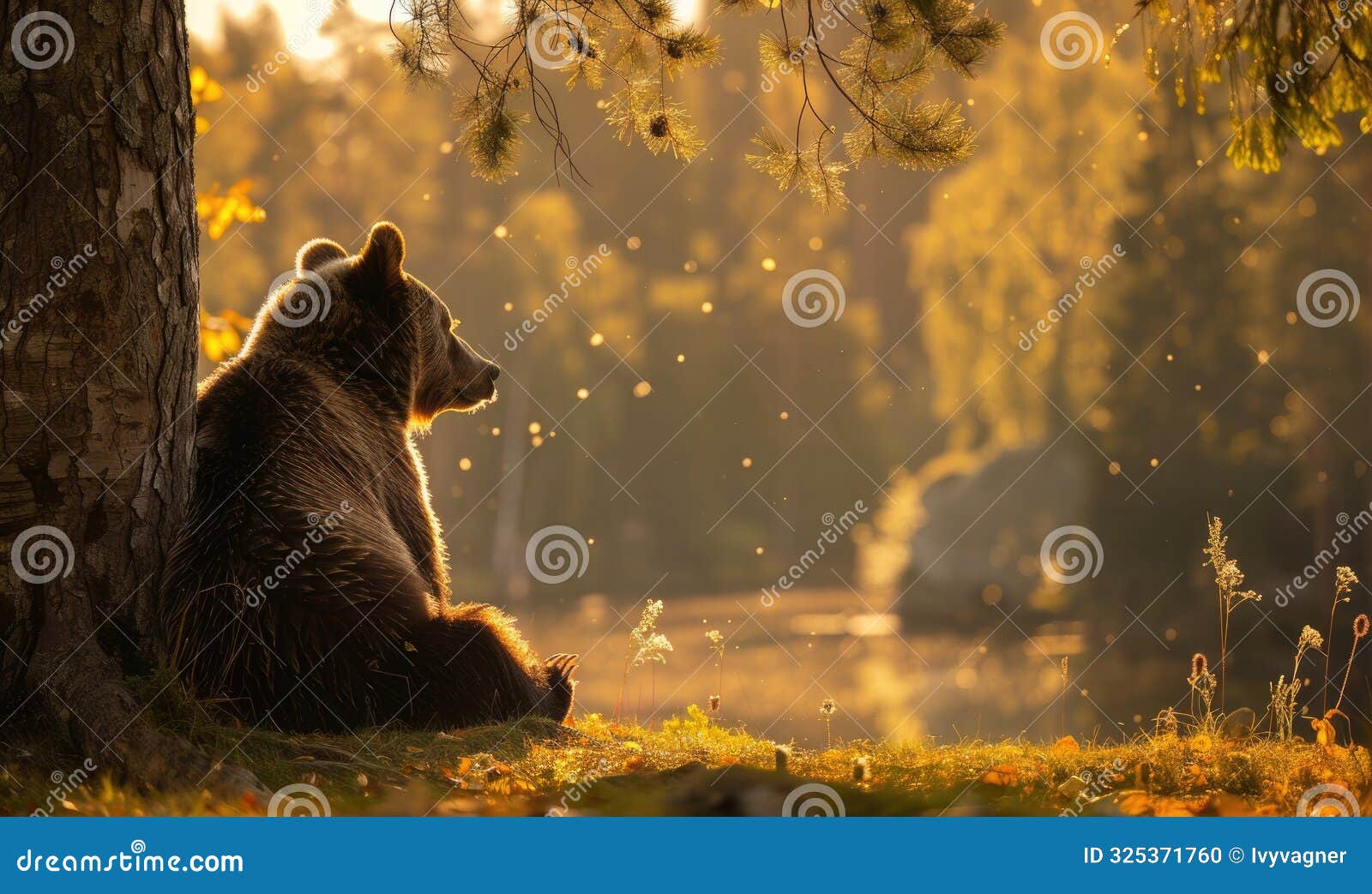 Top View of a Bear Sitting by a Tree Stock Photo - Image of wild ...