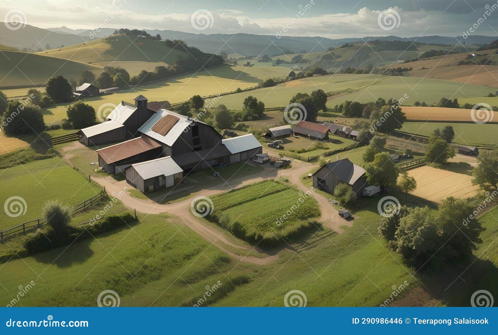 Top View of a Beautiful Green Farm Stock Illustration - Illustration of ...