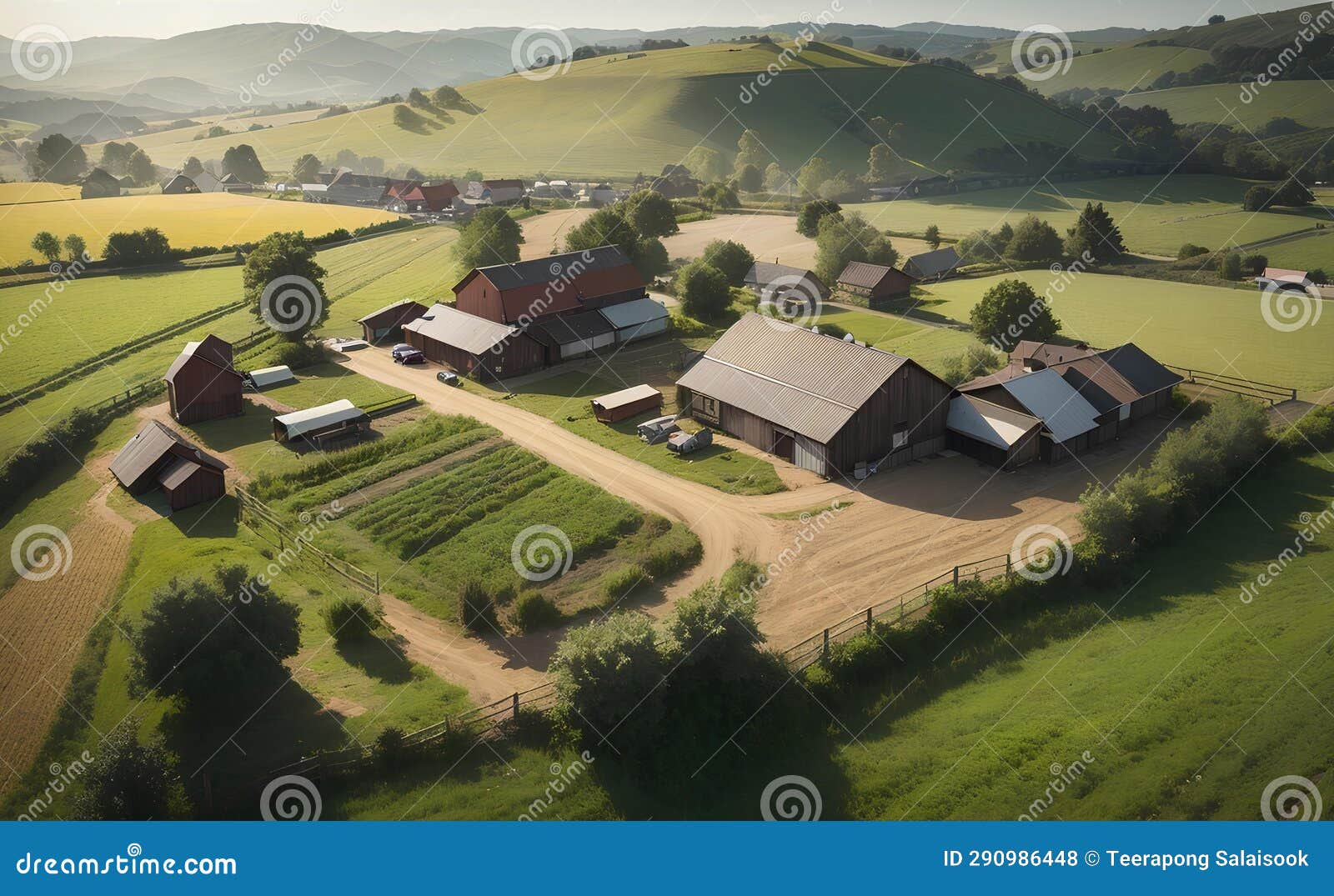 Top View of a Beautiful Green Farm Stock Illustration - Illustration of ...