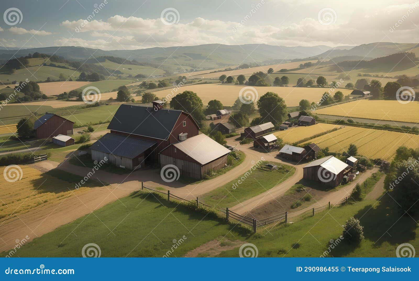 Top View of a Beautiful Green Farm Stock Illustration - Illustration of ...