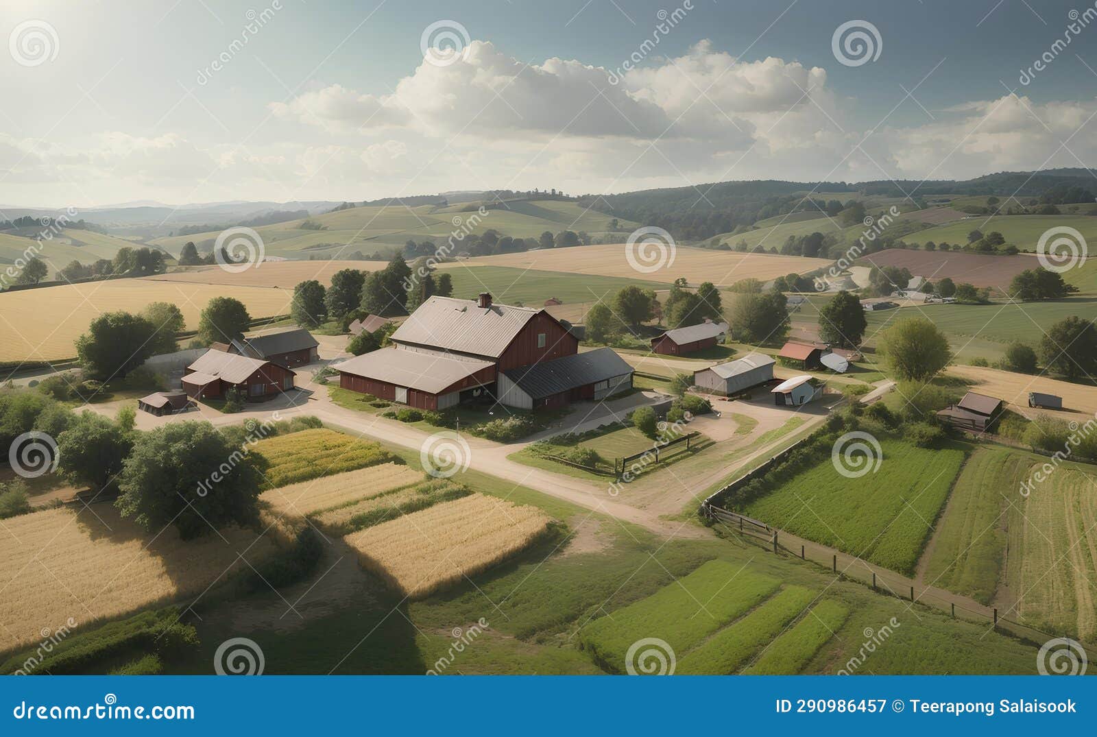 Top View of a Beautiful Green Farm Stock Illustration - Illustration of ...