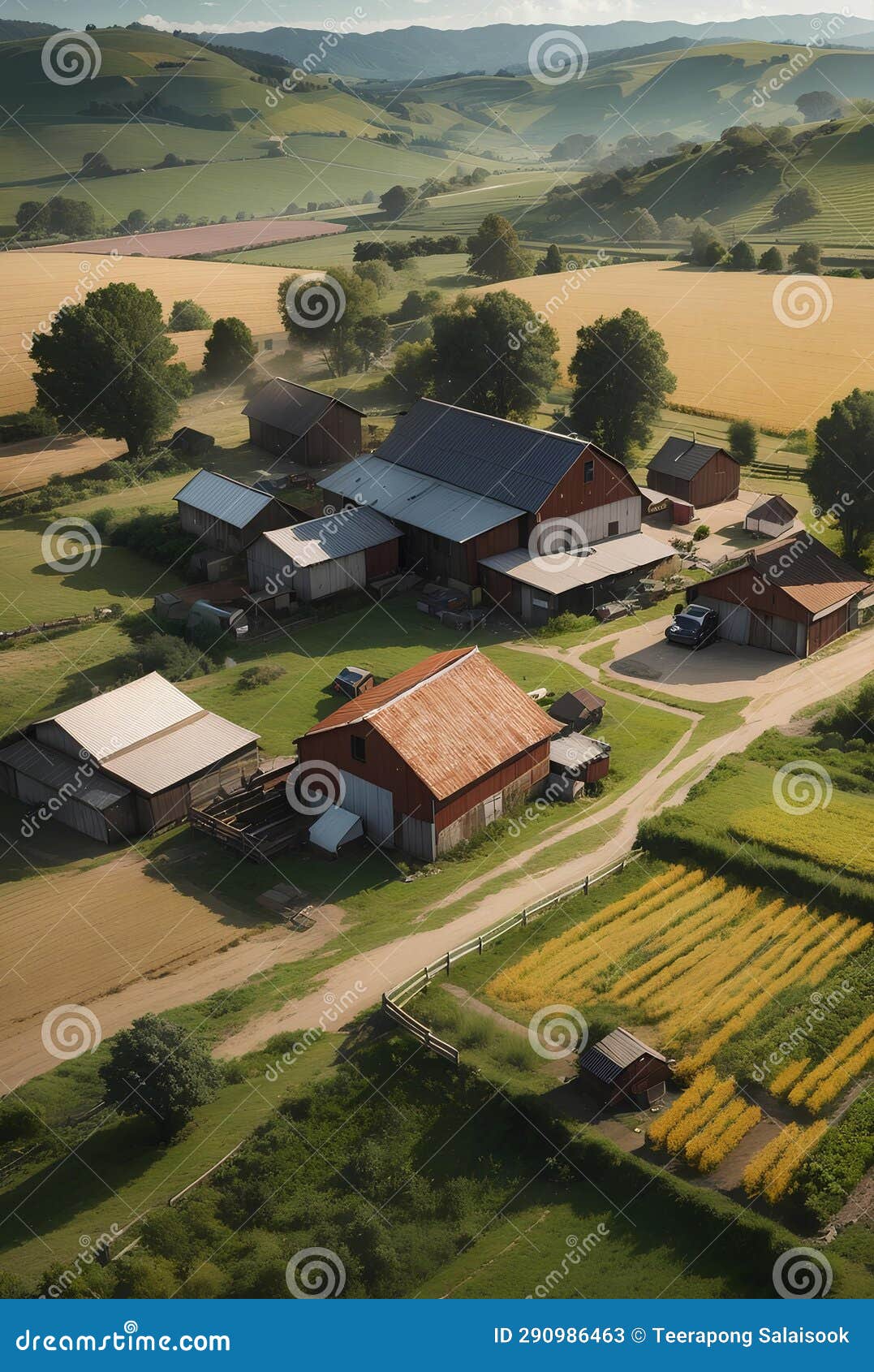 Top View of a Beautiful Green Farm Stock Illustration - Illustration of ...