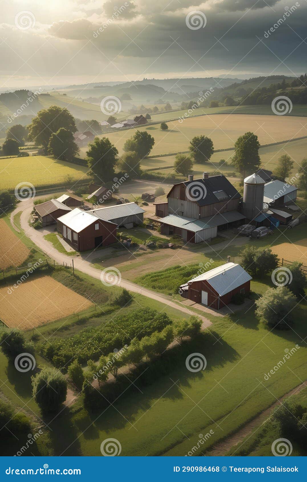 Top View of a Beautiful Green Farm Stock Illustration - Illustration of ...