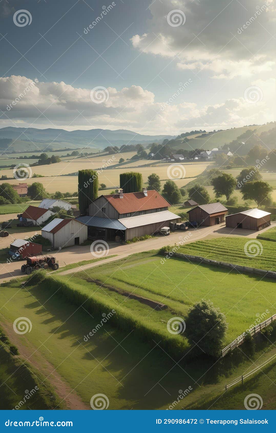 Top View of a Beautiful Green Farm Stock Illustration - Illustration of ...