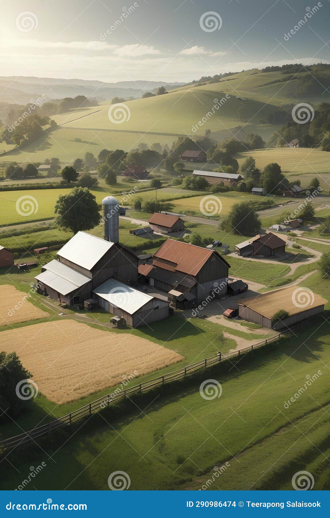 Top View of a Beautiful Green Farm Stock Illustration - Illustration of ...