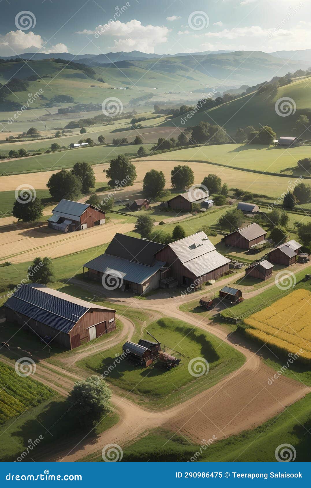 Top View of a Beautiful Green Farm Stock Illustration - Illustration of ...