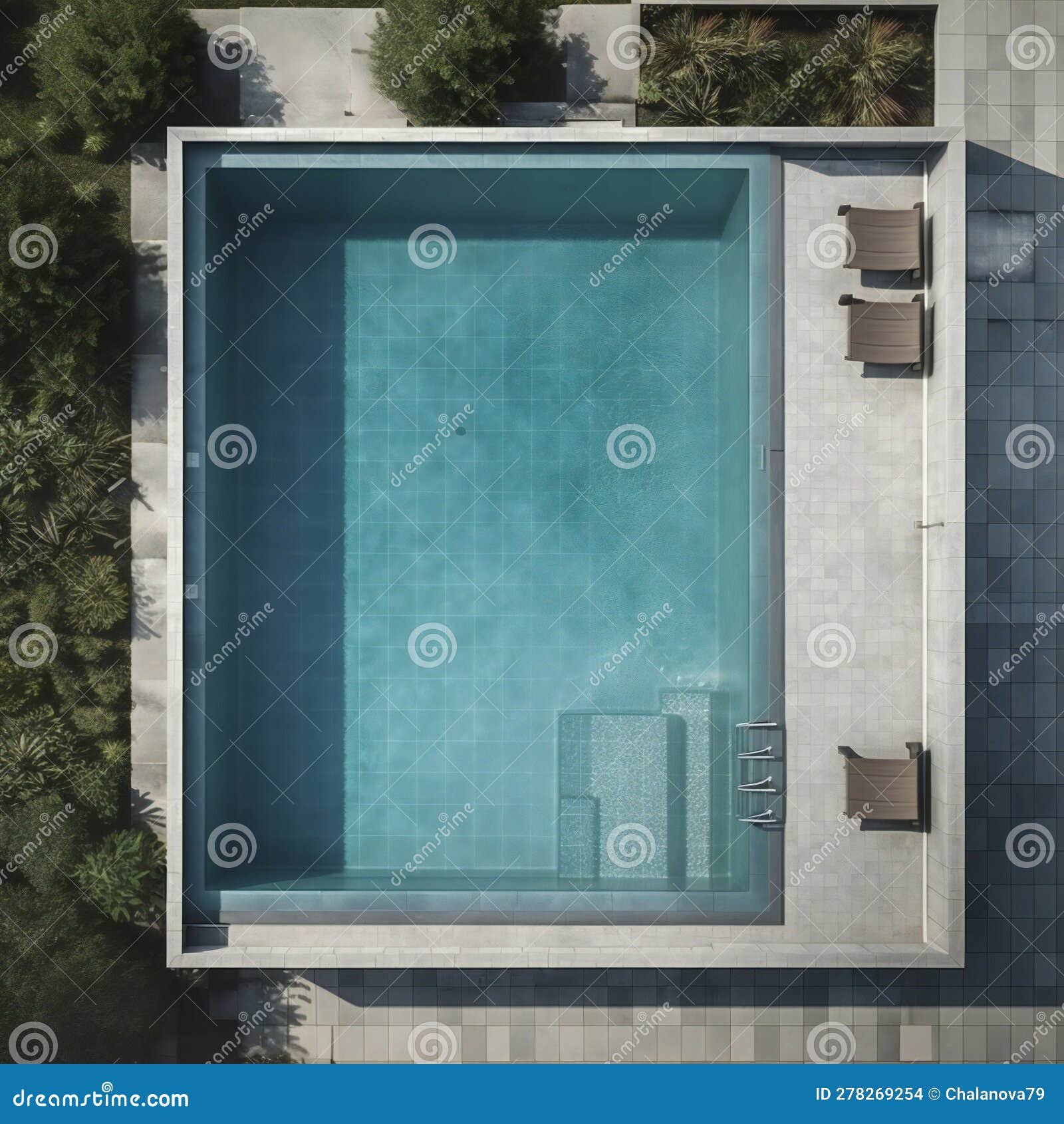 Top View of a Beautiful Idyllic Rectangular Swimming Pool with Blue ...