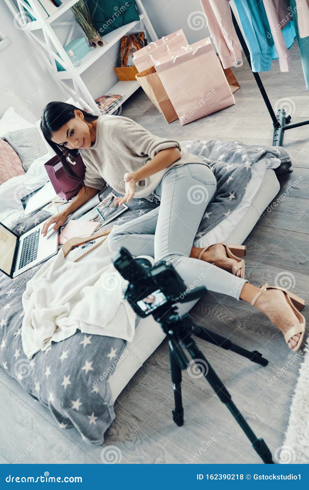 Top View of Beautiful Young Woman in Casual Clothing Stock Photo ... Top View of Beautiful Young Woman in Casual Clothing Stock Photo ...