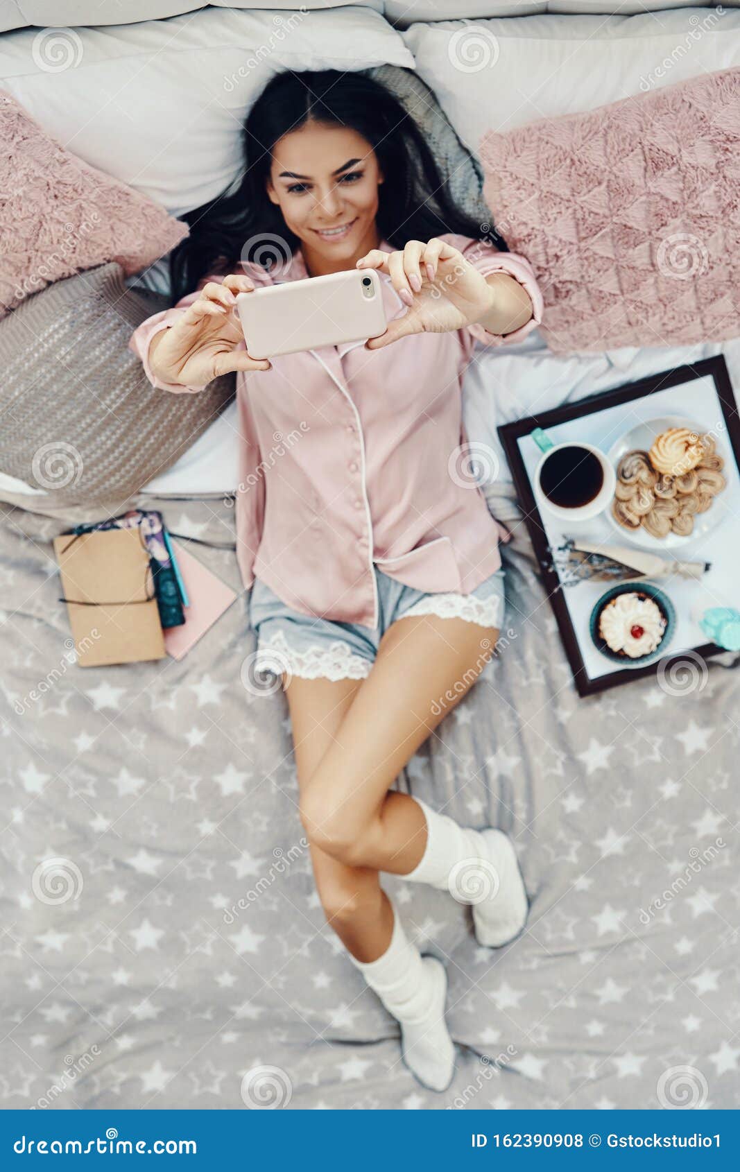 Top View of Beautiful Young Woman in Pajamas Stock Photo - Image of ... Top View of Beautiful Young Woman in Pajamas Stock Photo - Image of ...